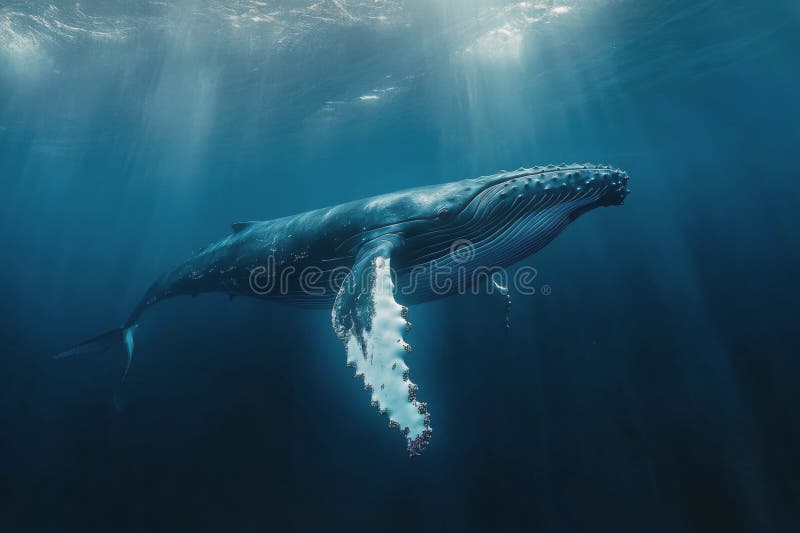 Humpback Whale Gracefully Swimming in Deep Ocean Waters during Daylight ...