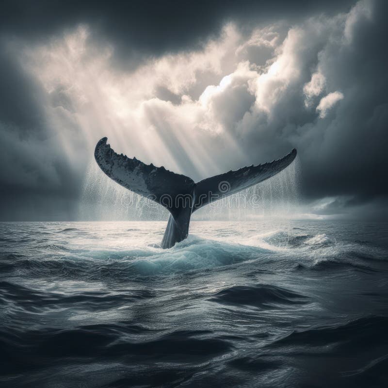 Humpback Whale Tail in Ocean, Dramatic Sky. Ai Generative Stock ... Humpback Whale Tail in Ocean, Dramatic Sky. Ai Generative Stock ...
