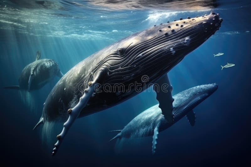 Humpback Whales Diving Deep in the Pacific, Ai Generated Stock ...