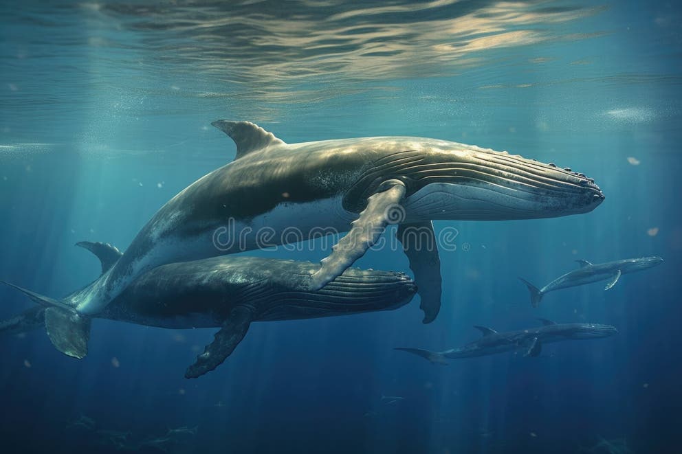 Humpback Whales Working Together in a Team Stock Illustration ...