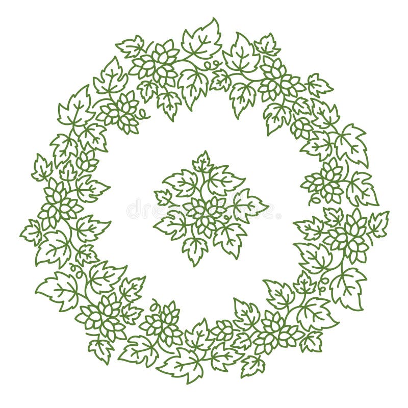 Humulus, Hop Circle Frame Floral Ornament. Thick Line Pattern. Editable ...