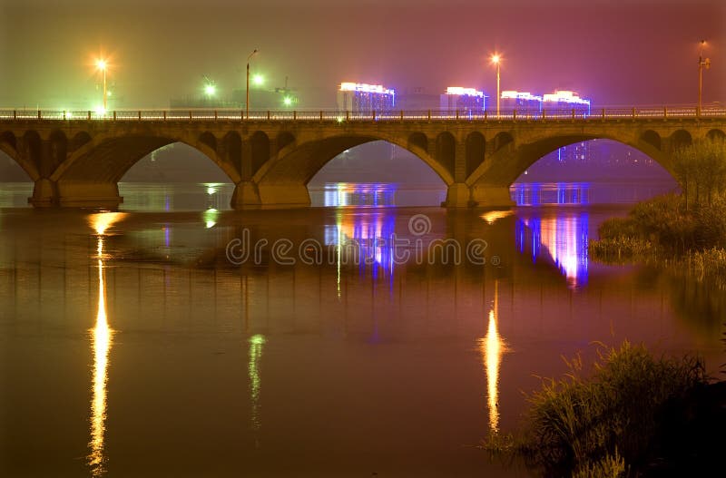 Hun River Bridge at night stock photo. Image of colours - 6191712