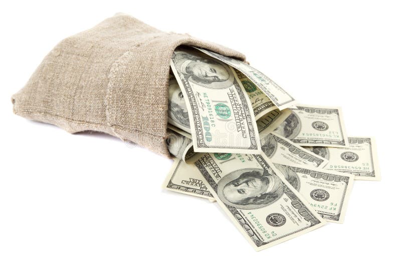 Hundred Dollar Bills in a Canvas Sack. Stock Image - Image of loot ...
