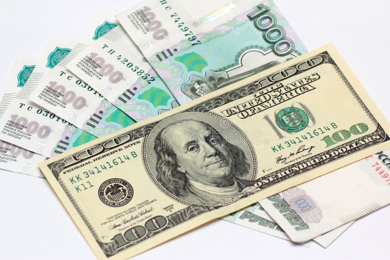 Hundred Dollars and Five Thousand Rouble Banknotes Stock Image - Image ...