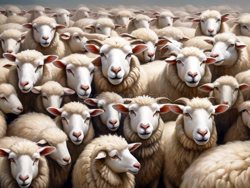 Hundreds of Flock of Sheep Posing Stock Illustration - Illustration of ...