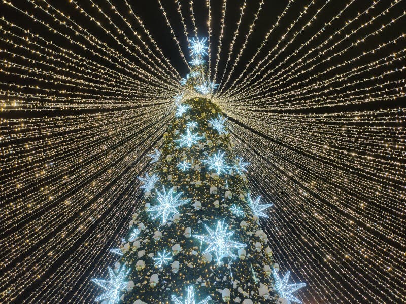Hundreds of Glowing Garlands on the Christmas Tree Stock Image - Image ...