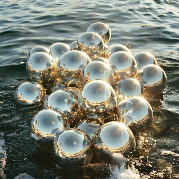 Hundreds of Golden, Reflective Orbs Scattered on the Waters Surface ...