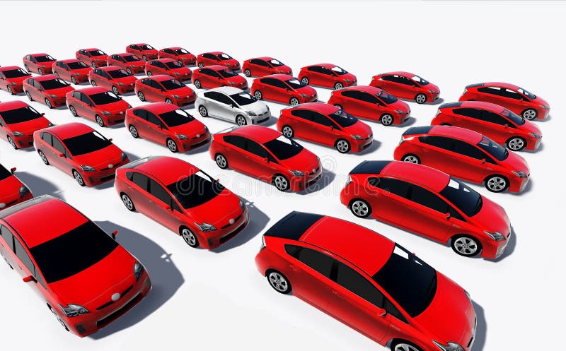Hundreds of Red Cars, One White Stock Illustration - Illustration of ...