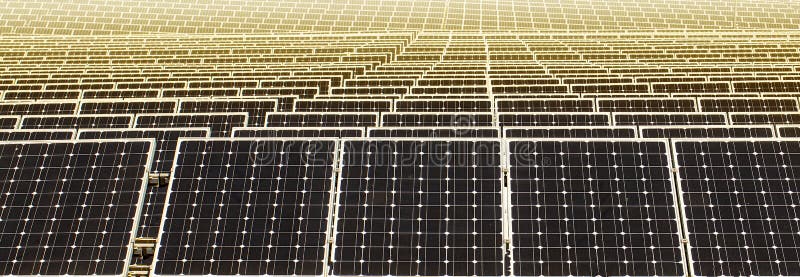 Hundreds Solar Energy Modules or Panels Rows Along the Dry Lands Stock ...