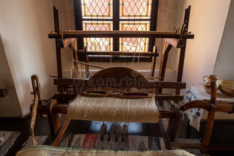 Antique Loom Displayed Inside Corvin Castle Stock Photo - Image of ...
