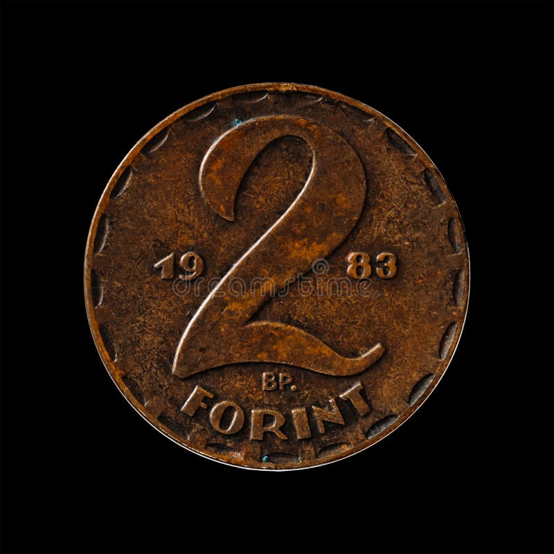 Hungarian Coin of 100 Forints Lies on Dark Black Surface Close-up ...