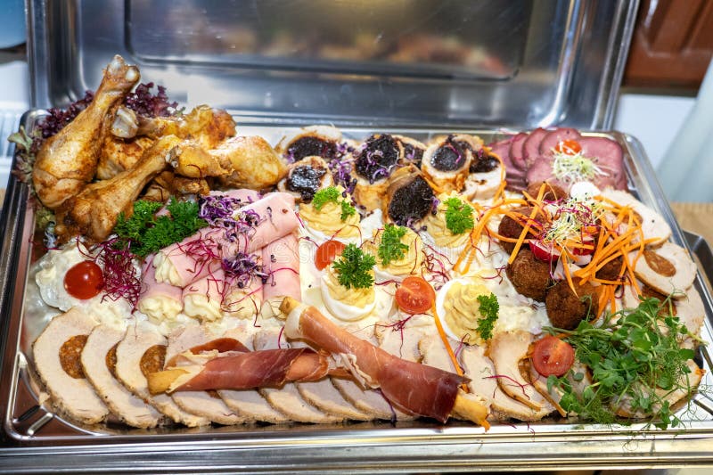Hungarian Cold Food Plate Platter with Filled Eggs Ham and Meat Stock ...