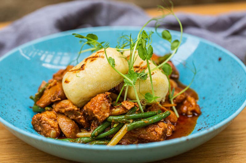 Hungarian Goulash with a Bread Dumpling Prepared on the Grill Stock ...