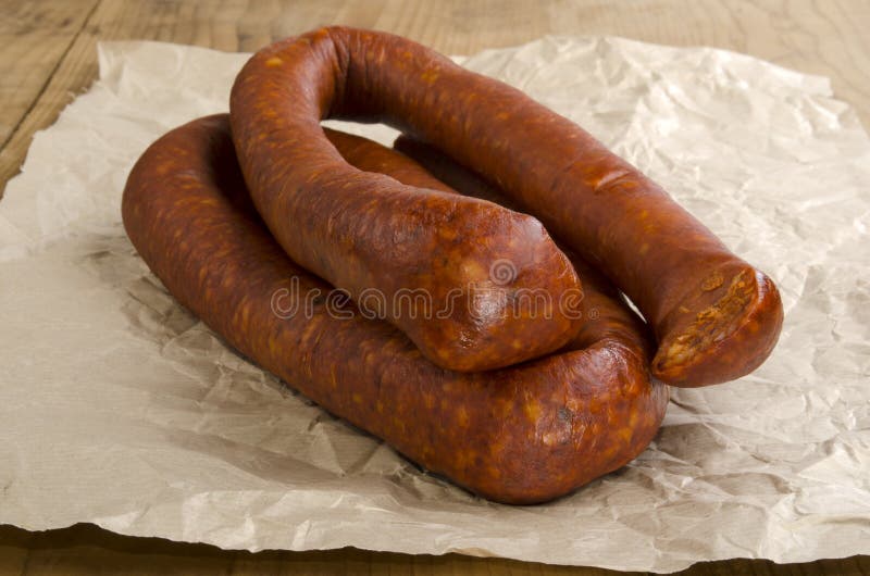 Hungarian Kolbasz on Some Brown Paper Stock Photo - Image of salami ...