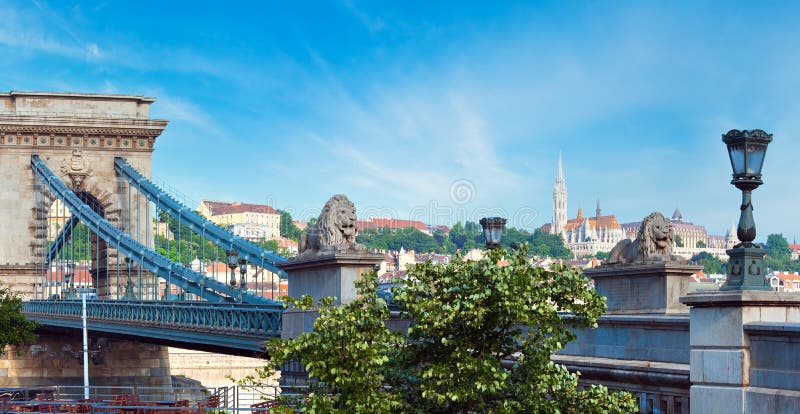Hungarian Landmark, Budapest Chain Bridge Morning View Stock Photo ...