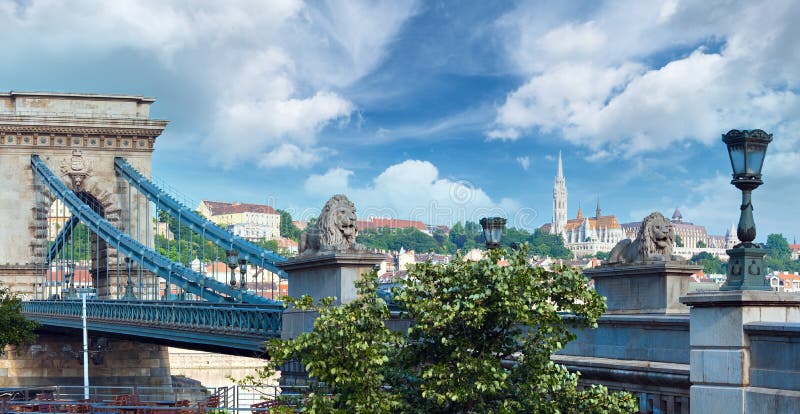 Hungarian Landmark, Budapest Chain Bridge View Stock Image - Image of ...