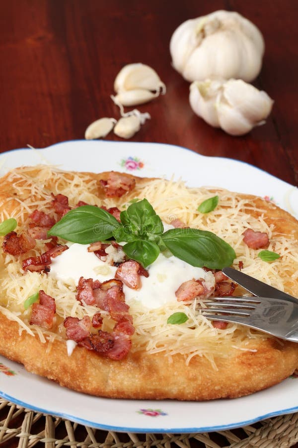 Hungarian Langos stock photo. Image of cutlery, cream - 12526286