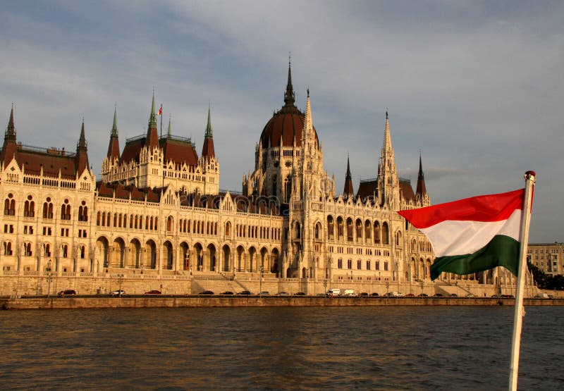 Budapest Parliament with Hungarian Flag Stock Image - Image of famous ...