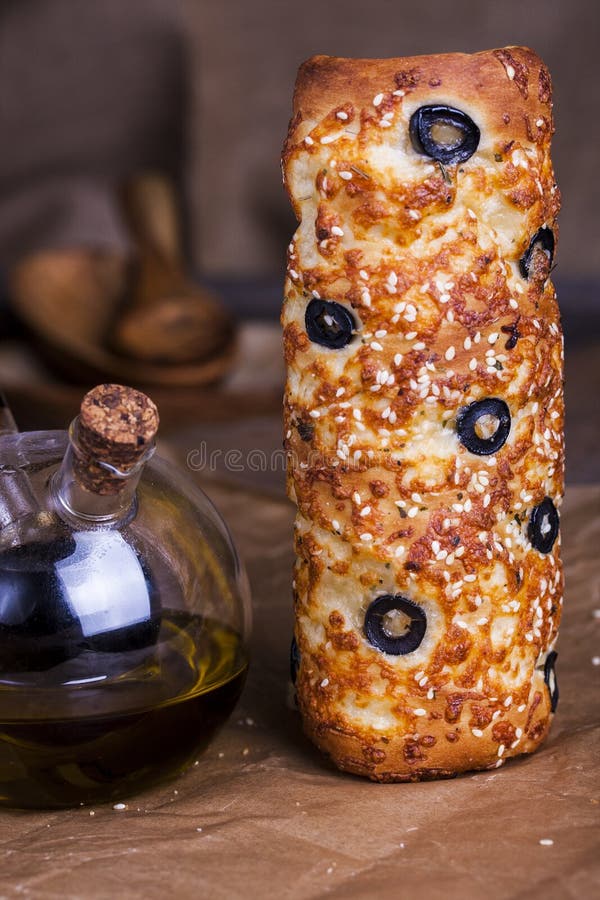 Hungarian a Round Loaf with Olives and Cheese Stock Photo - Image of ...