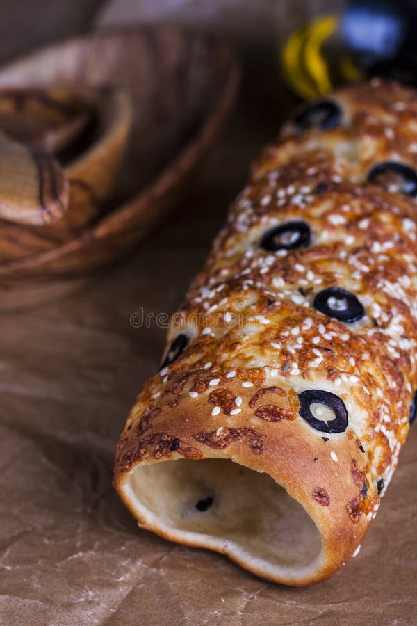 Hungarian a Round Loaf with Olives and Cheese Stock Image - Image of ...
