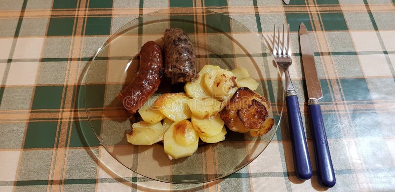 Hungarian Sausage, Hurka with Baked Potato Stock Image - Image of meat ...