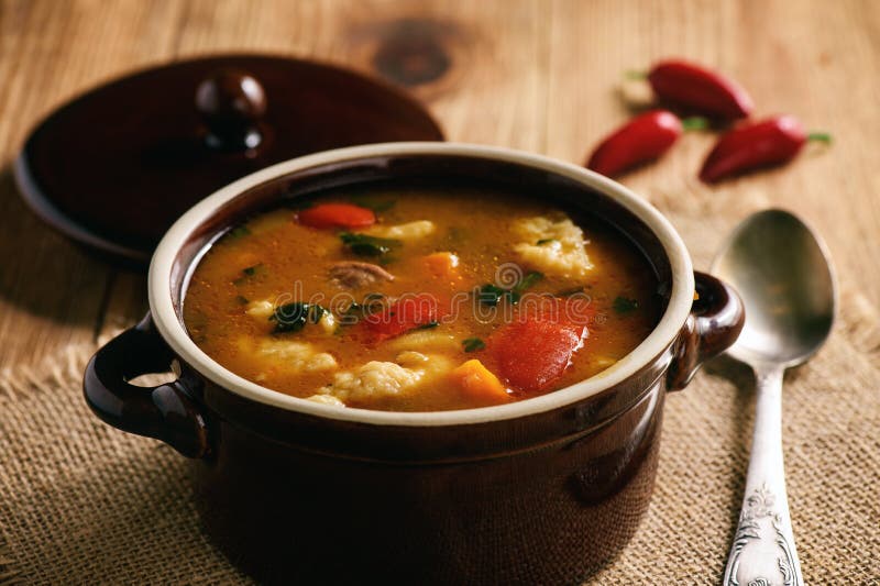 Hungarian Soup Goulash Bograch with Dumplings. Stock Photo - Image of ...