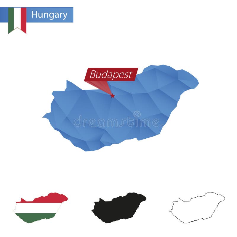 Hungary Blue Low Poly Map with Capital Budapest Stock Vector ...