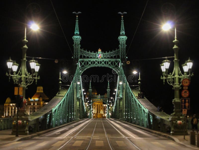 Hungary; Budapest; May 14, 2018. the Empty Liberty Bridge on Danube ...