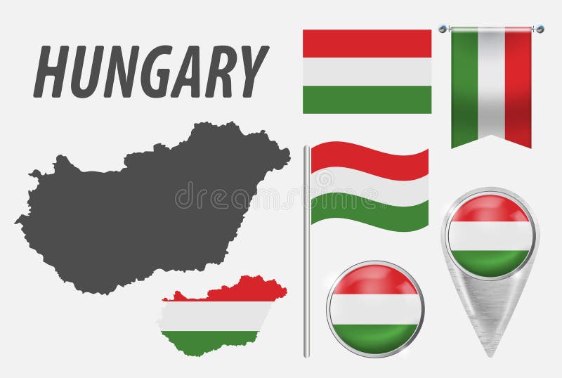 HUNGARY. Collection of Symbols in Colors National Flag on Various ...