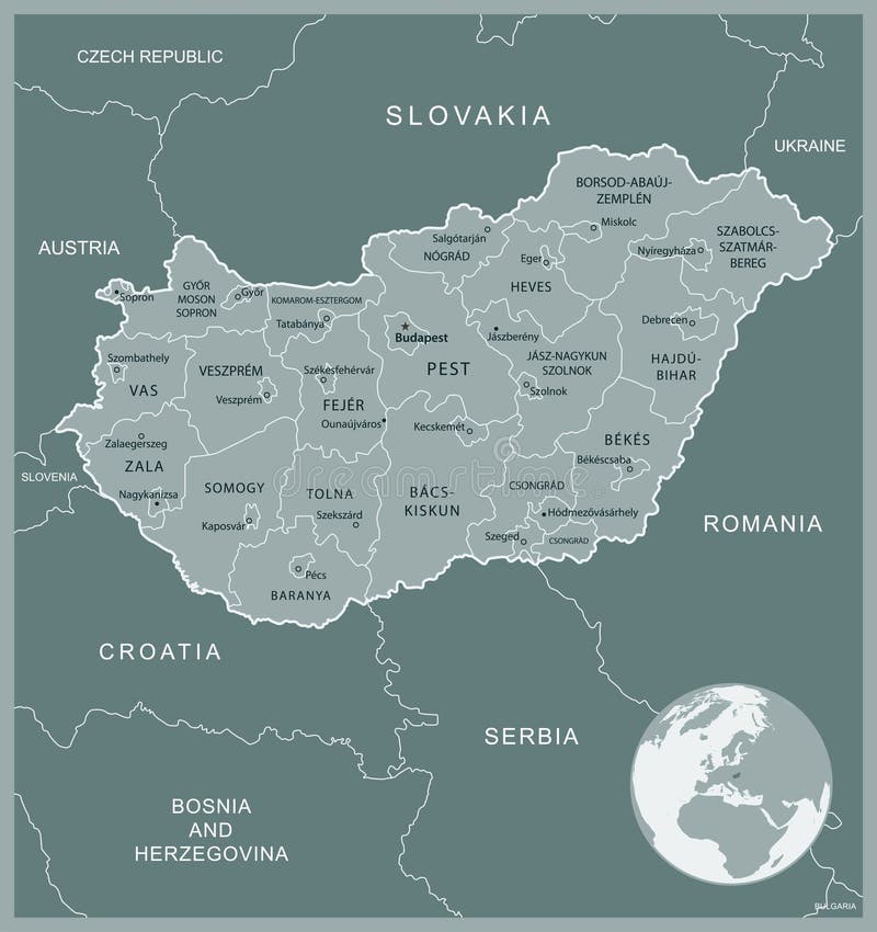 Hungary - Detailed Map with Administrative Divisions Country. Vector ...