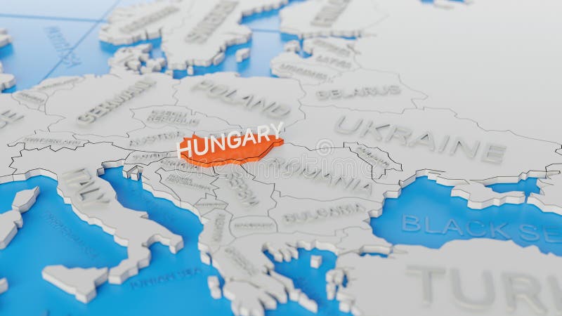 Hungary Highlighted on a White Simplified 3D World Map. Digital 3D ...