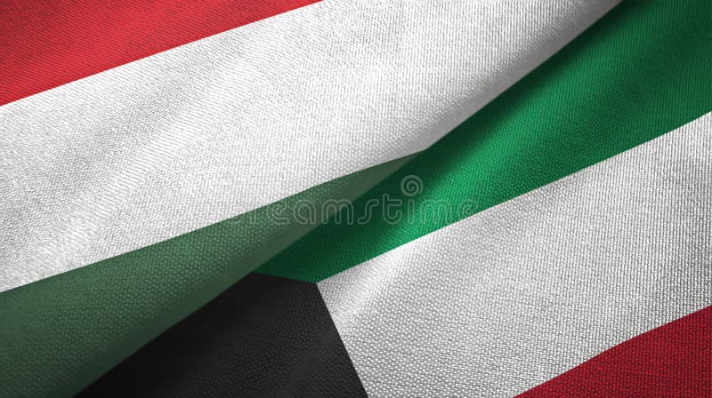 Hungary and Kuwait Two Flags Textile Cloth, Fabric Texture Stock ...