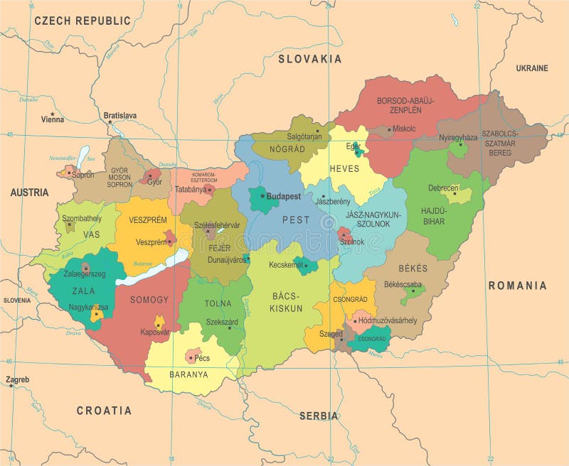 Hungary Map - Detailed Vector Illustration Stock Illustration ...