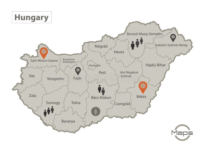 Hungary Map, Individual Regions with Names, Infographics and Icons ...
