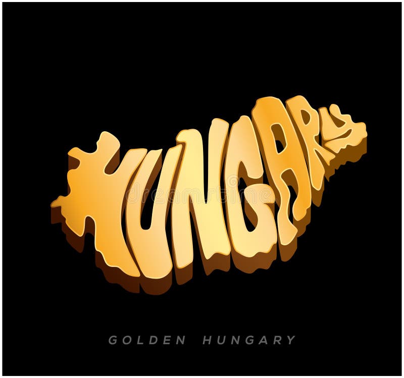 Hungary Map Lettering in Golden Color. Hungary Written in Map Shape ...