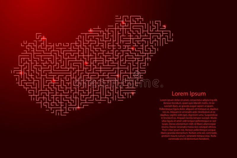 Hungary Map from Red Pattern of the Maze Grid and Glowing Space Stars ...