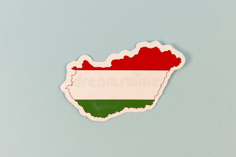 Hungary Map Shaped Sticker with National Flag Design on Light Blue ...