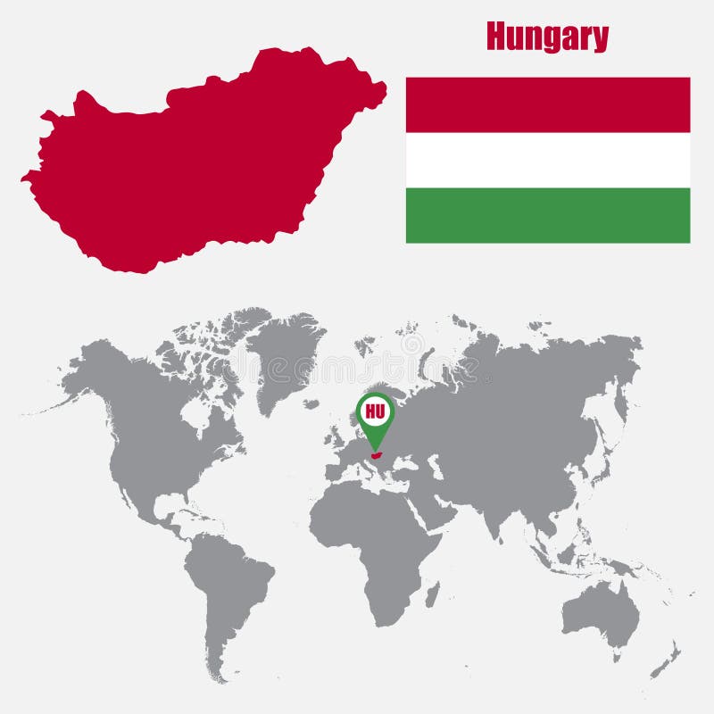 Hungary Map on a World Map with Flag and Map Pointer. Vector ...