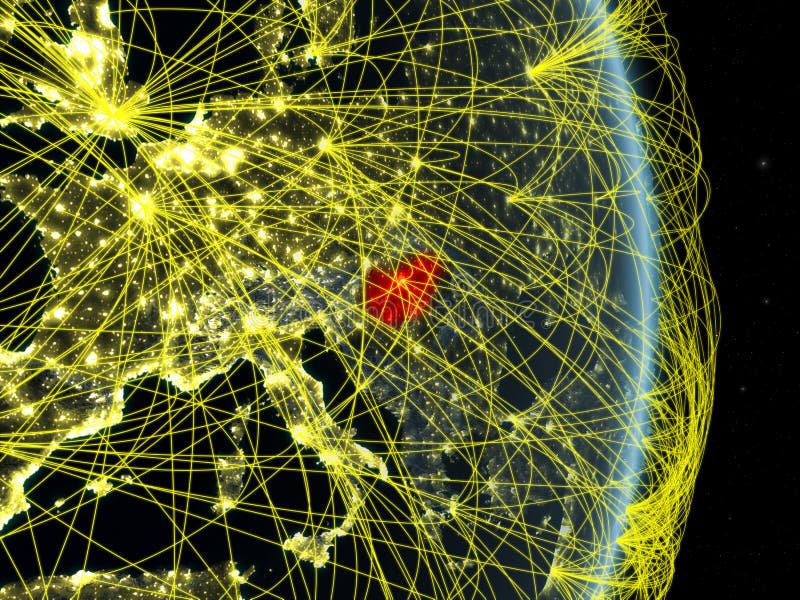Hungary at Night on Planet Planet Earth with Network. Concept of ...
