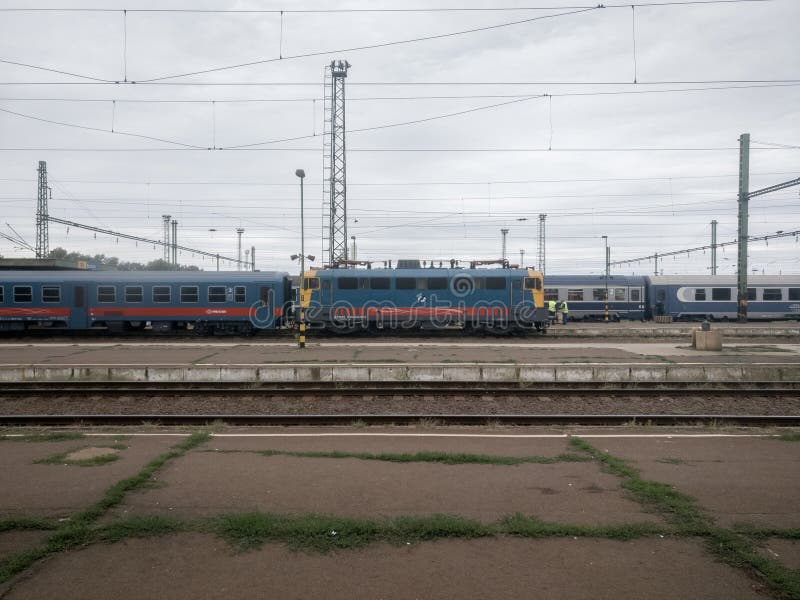 Hungary Train Station, Blue Train in Hungary Editorial Photography ...