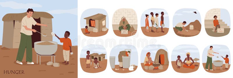Hunger, Starvation, Poverty Icons Set Stock Vector - Illustration of ...