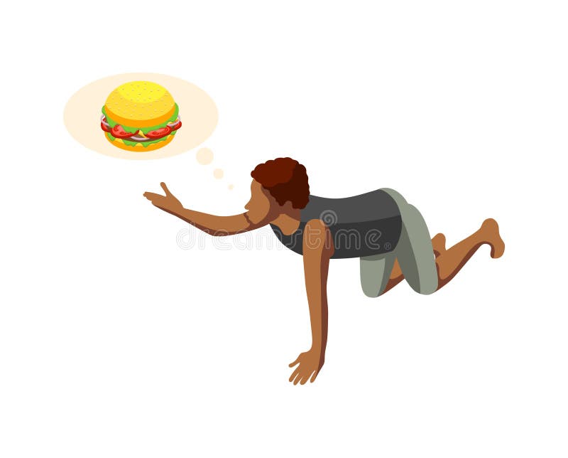 Hunger Isometric Concept stock vector. Illustration of miserable ...