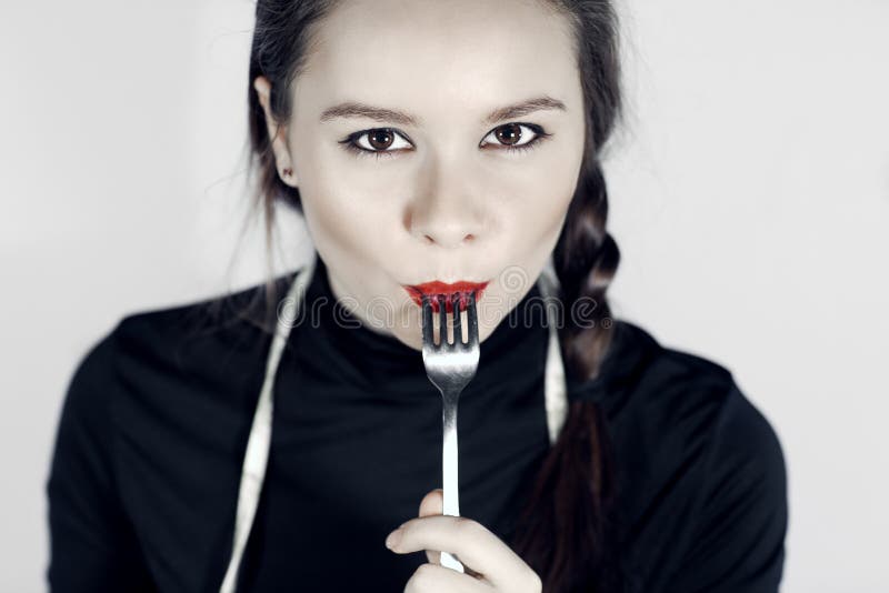 Hungry stock image. Image of cutting, person, woman, beautiful - 18058557