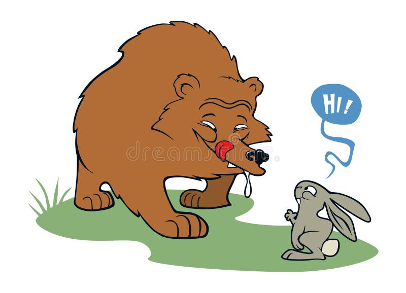 Hungry Bear Meeting Friendly Rabbit Stock Vector - Illustration of ...
