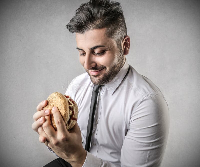 Hungry Businessman during Lunch Break Stock Image - Image of happy ...