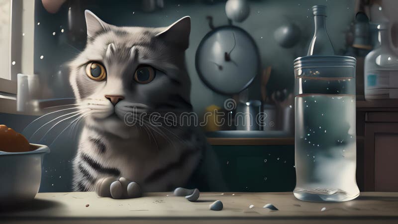 Hungry Cat by the Table, Sadly Staring. Cute Kitten with the Food Stock ...