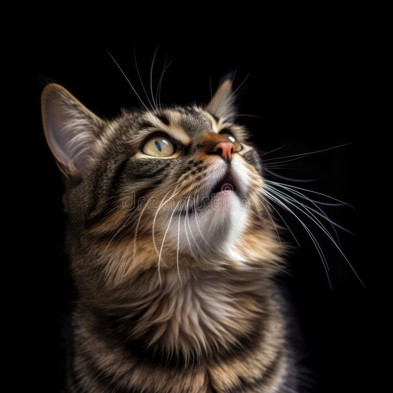 Hungry Cat Waiting for Snack on Black Background . Stock Illustration ...