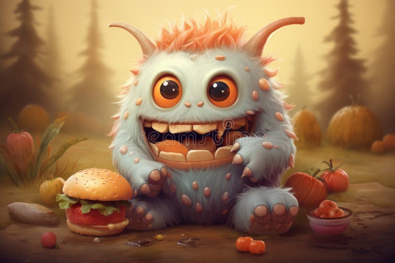 Hungry Cute Monster Eating. Generate Ai Stock Image - Image of children ...