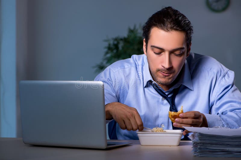 Hungry Employee Working Late in the Office Stock Image - Image of long ...