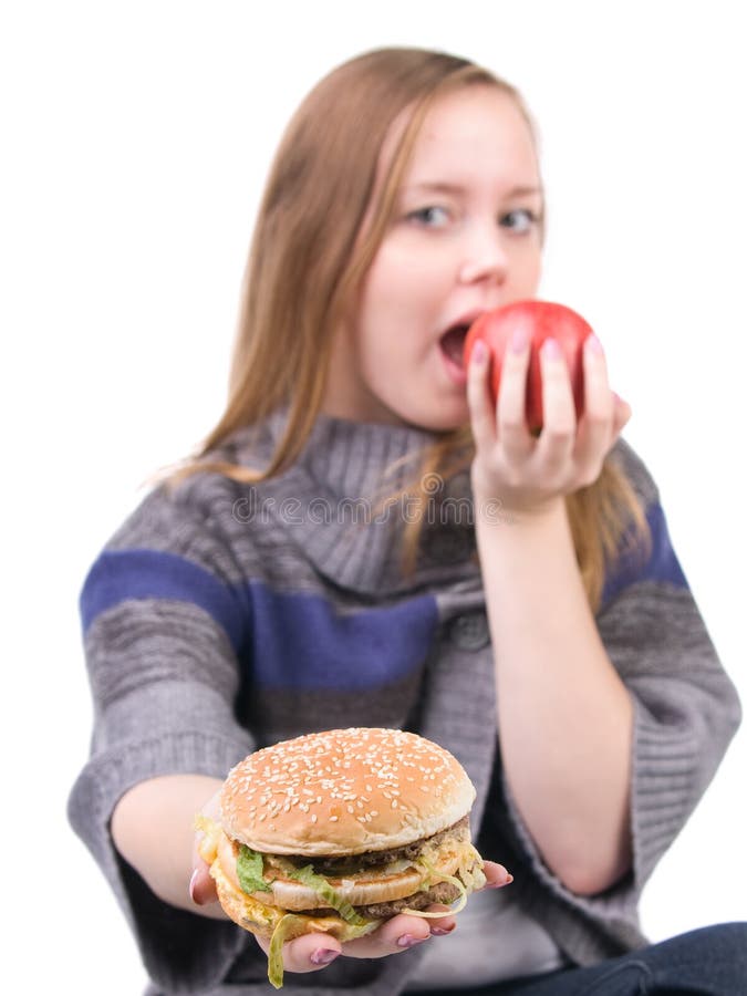 Hungry girl stock image. Image of portrait, apple, white - 12979597